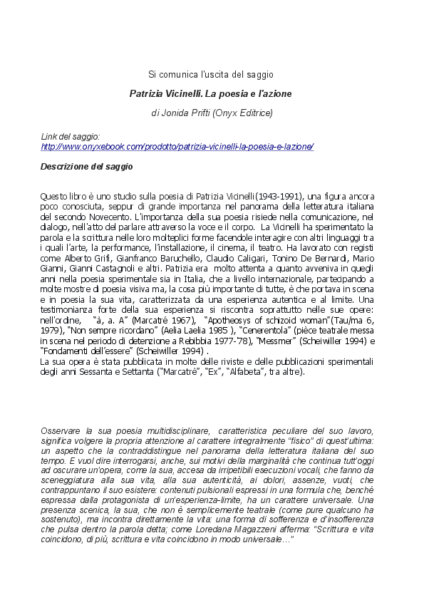 (DOC) Patrizia Vicinelli. La poesia e l'azione | Jonida Prifti and ...