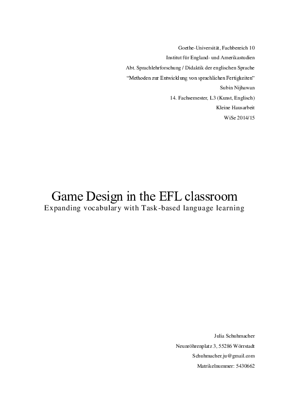 (DOC) Game Design in the EFL classroom: Expanding vocabulary with Task ...