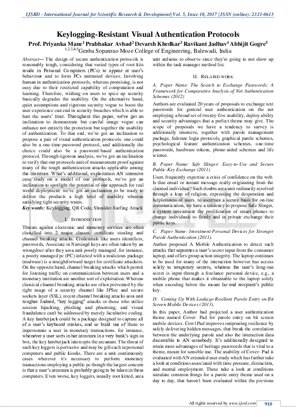 (PDF) Keylogging-Resistant Visual Authentication Protocols