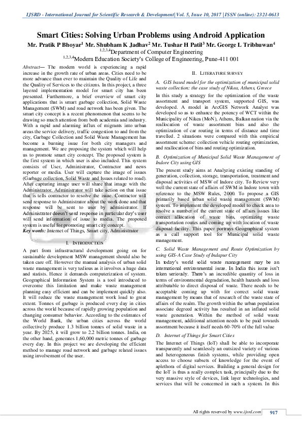 (PDF) Smart Cities: Solving Urban Problems using Android Application