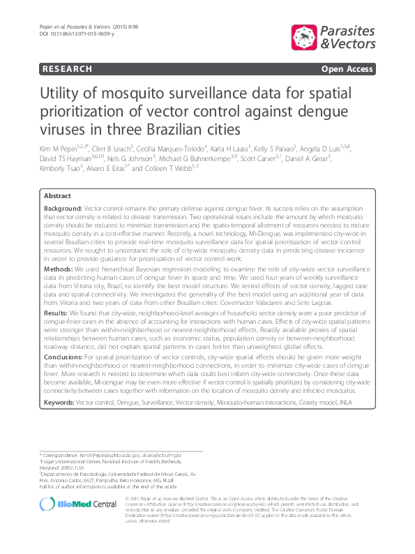 (PDF) Utility of mosquito surveillance data for spatial prioritization ...