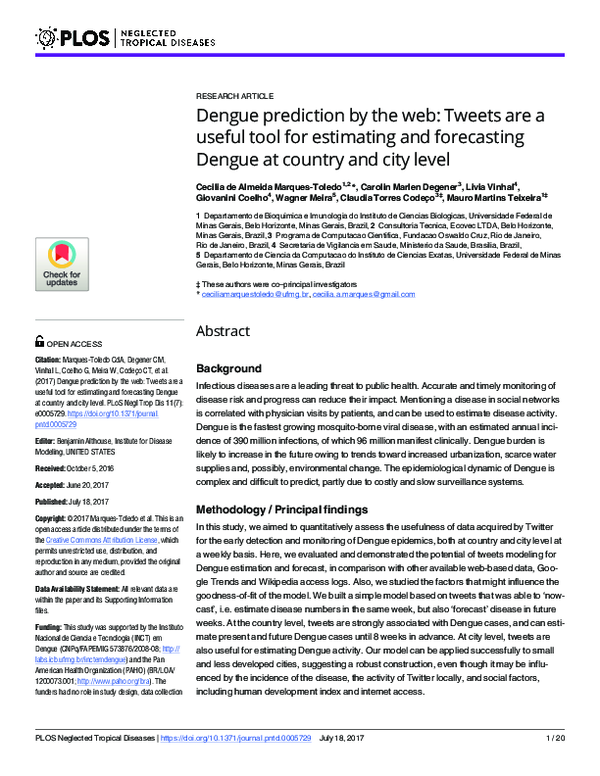 Pdf Dengue Prediction Using Twitter Data