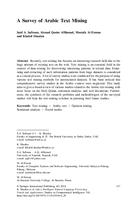 (PDF) A Survey of Arabic Text Mining