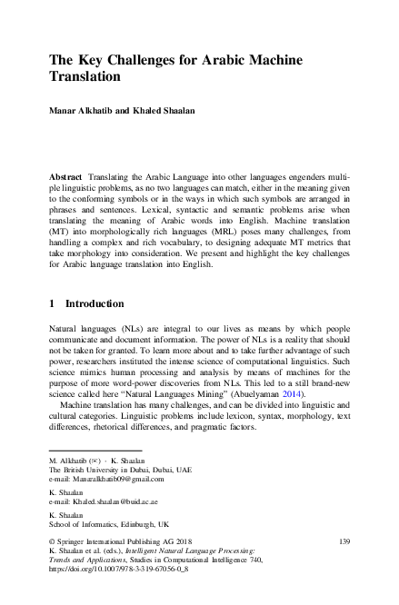 (PDF) The Key Challenges for Arabic Machine Translation
