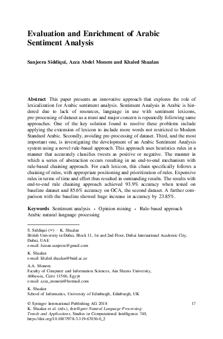 (PDF) Evaluation and Enrichment of Arabic Sentiment Analysis ⋅ Rule-based approach Arabic ...