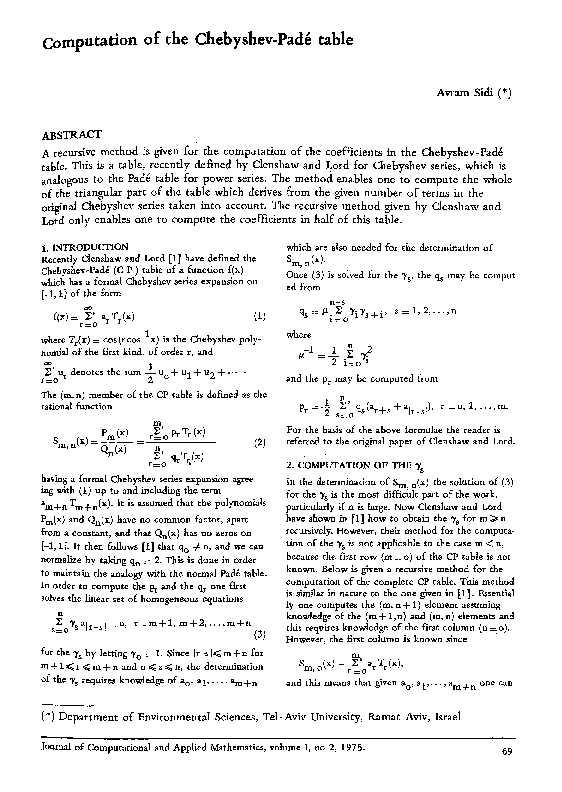 (PDF) A. Sidi, Computation of the Chebyshev-Pad6 table
