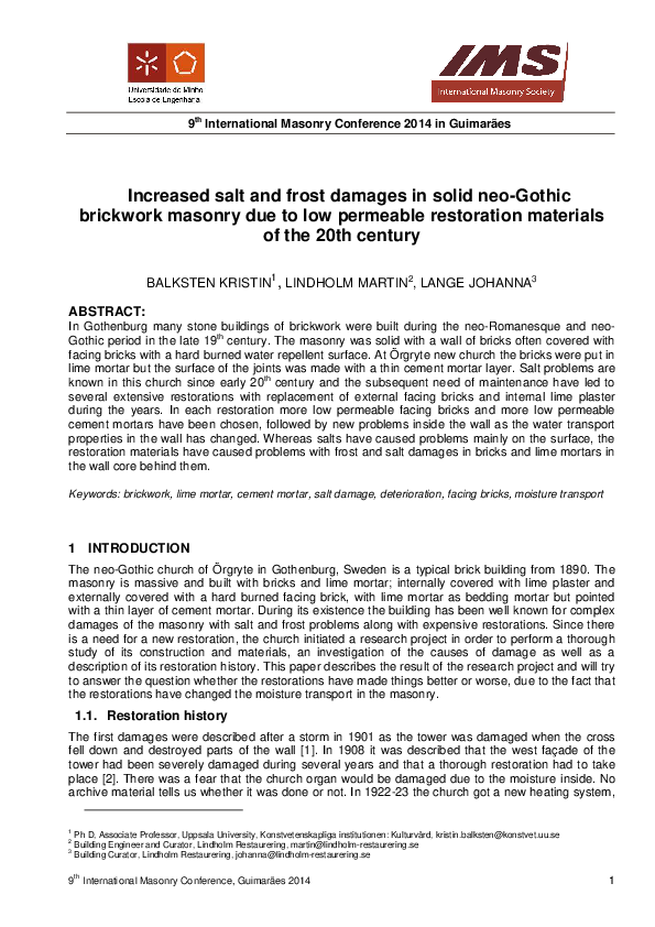 (PDF) Increased salt and frost damages in solid neo-Gothic brickwork ...