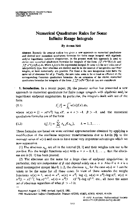 (PDF) A. Sidi, Numerical quadrature rules for some infinite range integrals.pdf