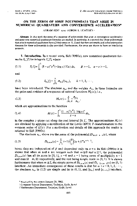 (PDF) A. Sidi and D.S. Lubinsky, On the zeros of some polynomials that arise in numerical ...