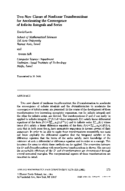 (PDF) D. Levin and A. Sidi, Two new classes of non-linear transformations for accelerating the ...