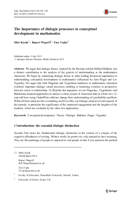 (PDF) The importance of dialogic processes to conceptual development in mathematics