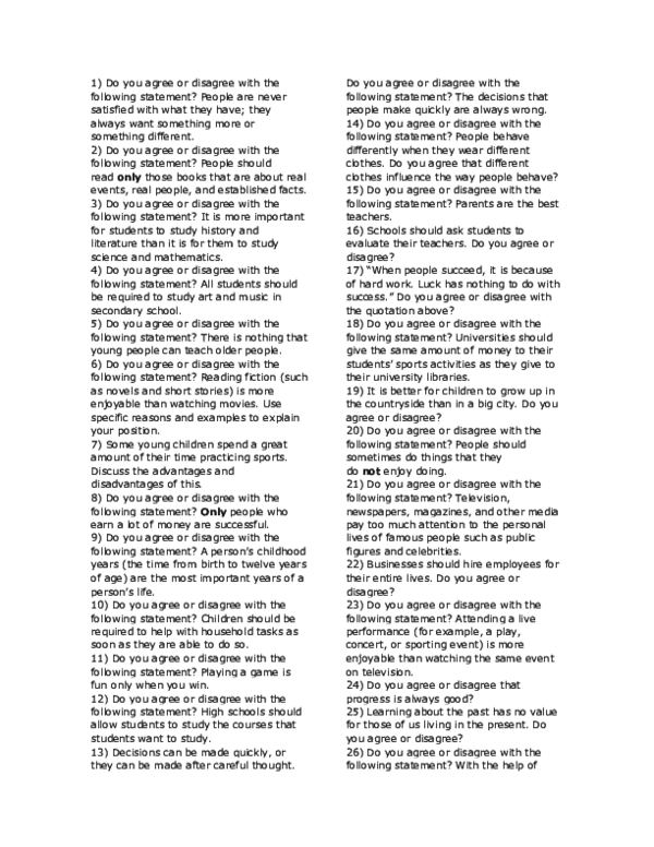 (DOC) Sample TOEFL independent writing questions