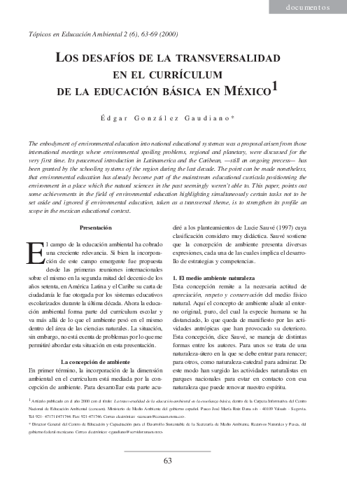 (PDF) Los desafíos de la transversalidad en el currículum de la educación básica en México
