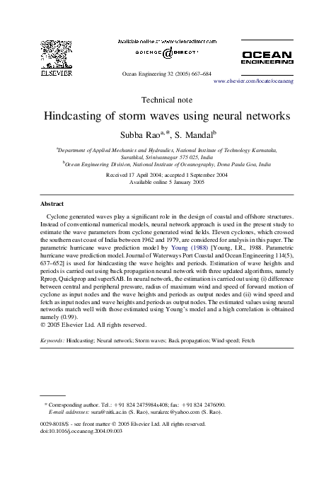 (PDF) Hindcasting of storm waves using neural networks | DR SUKOMAL MANDAL - Academia.edu