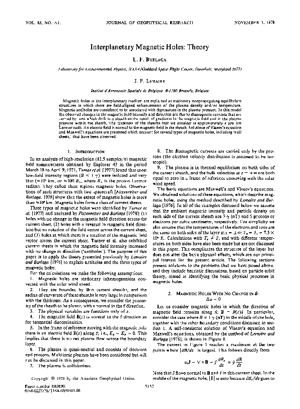 (PDF) Interplanetary magnetic holes: Theory