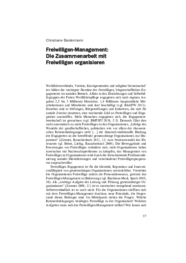 (PDF) Freiwilligen-Management: Die Zusammenarbeit mit Freiwilligen organisieren
