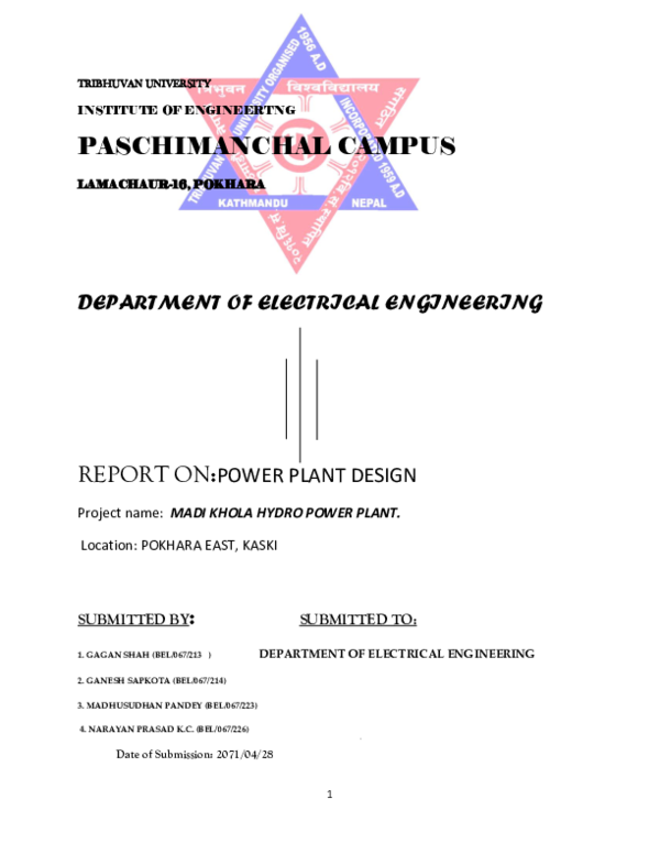 (DOC) DEPARTMENT OF ELECTRICAL ENGINEERING REPORT ON:POWER PLANT DESIGN ...