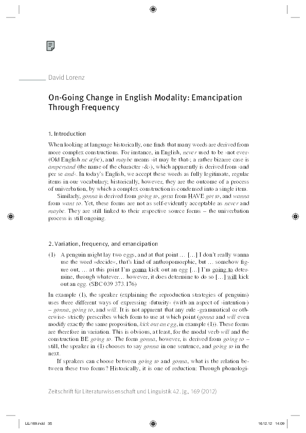 (PDF) On-Going Change in English Modality: Emancipation Through Frequency