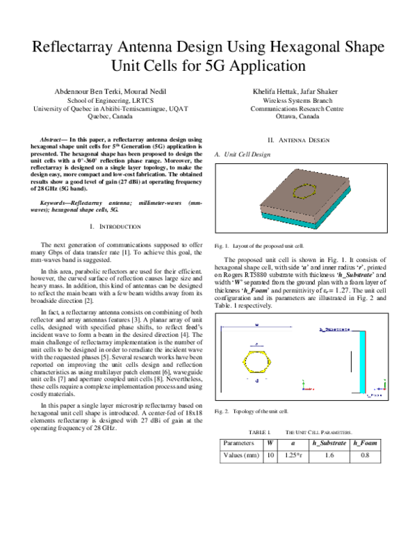 Pdf Reflectarray Antenna Design Using Hexagonal Shape Unit Cells For 5g Application 4262