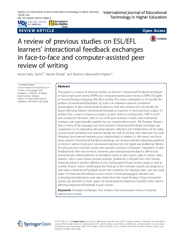 (PDF) A review of previous studies on ESL/EFL learners' interactional ...