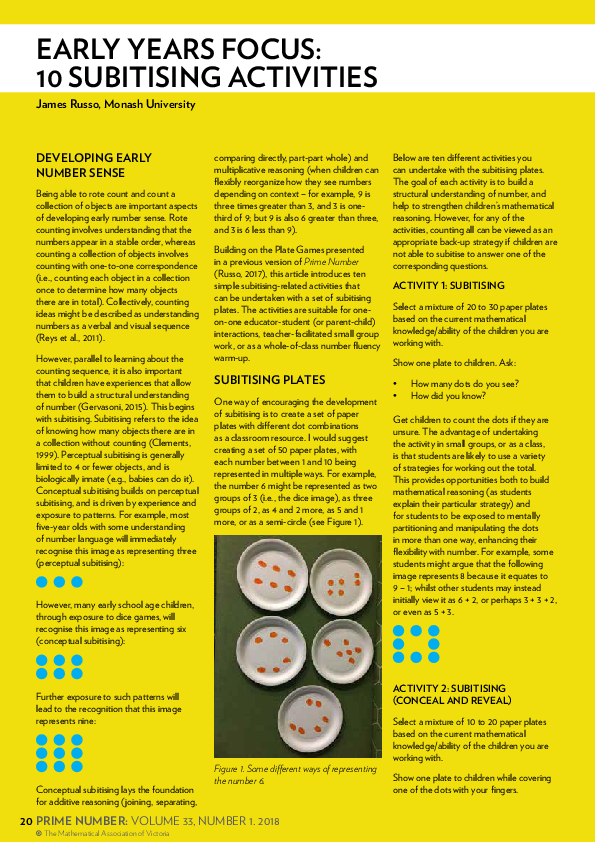 (PDF) Early Years Focus: 10 Subitising Activities