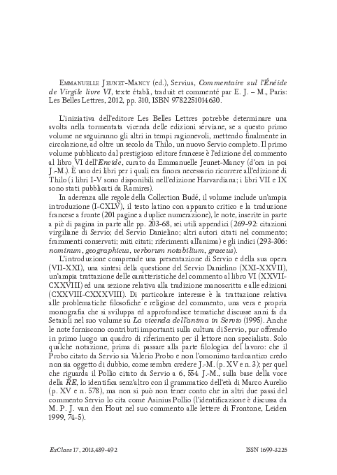 (PDF) Reseña del libro de Emmanuelle Jeunet-Mancy (ed.), Servius ...