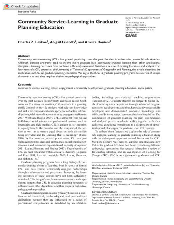 (PDF) Community Service-Learning in Graduate Planning Education