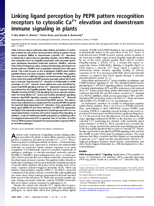 (PDF) Linking ligand perception by PEPR pattern recognition receptors to cytosolic Ca2 ...