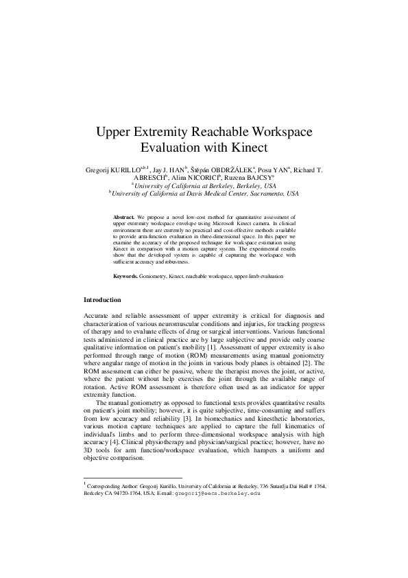(PDF) Upper extremity reachable workspace evaluation with kinect