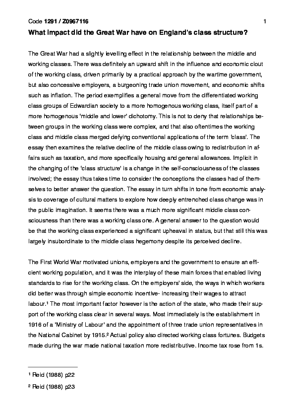 (PDF) The Changes in Class Structure during WW1