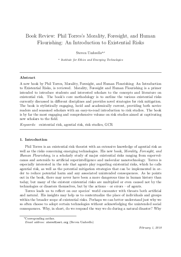 (PDF) Book Review: Phil Torres's Morality, Foresight, and Human ...