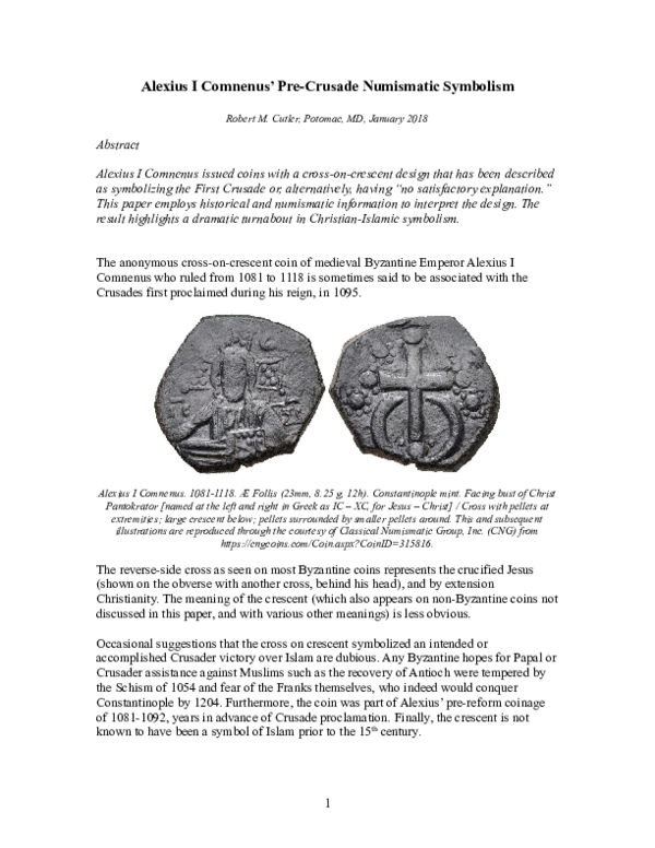 (DOC) Alexius I Comnenus' Pre-Crusade Numismatic Symbolism