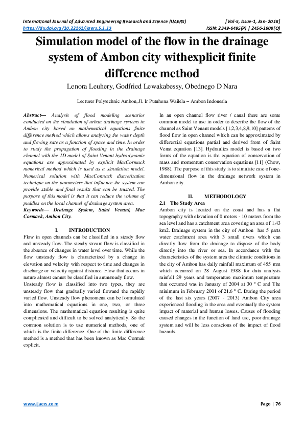 (PDF) Simulation model of the flow in the drainage system of Ambon city ...