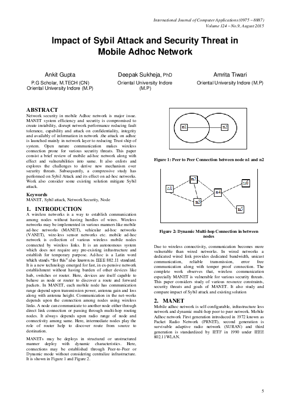 Pdf Impact Of Sybil Attack And Security Threat In Mobile Adhoc Network