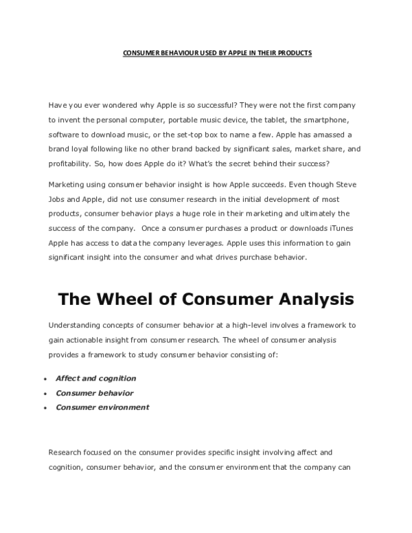 (DOC) CONSUMER BEHAVIOUR USED BY APPLE IN THEIR PRODUCTS