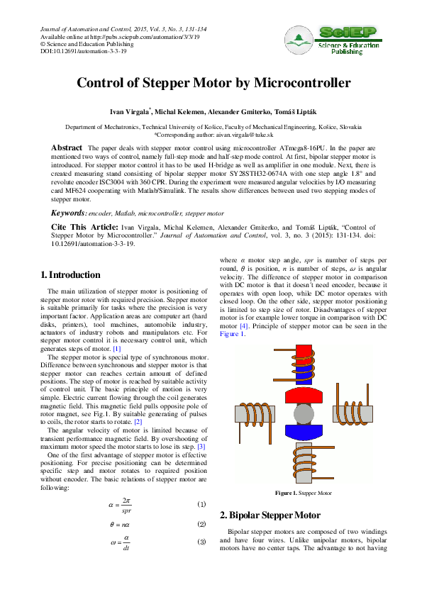 Pdf Control Of Stepper Motor By Microcontroller