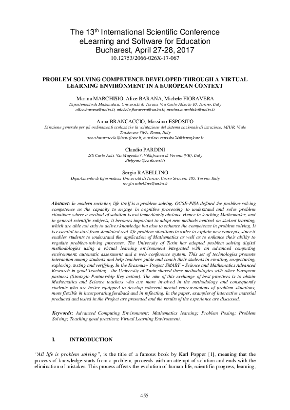 (PDF) PROBLEM SOLVING COMPETENCE DEVELOPED THROUGH A VIRTUAL LEARNING ...