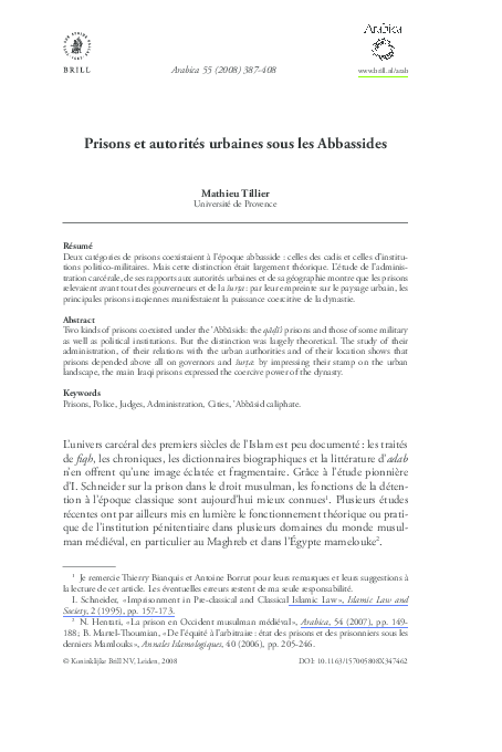 (PDF) Prisons et autorités urbaines sous les Abbassides