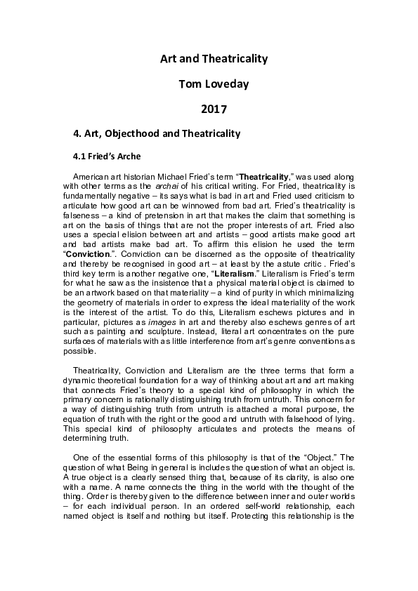 (PDF) Art and Theatricality Tom Loveday 2017 4 Art and Objecthood | Tom ...