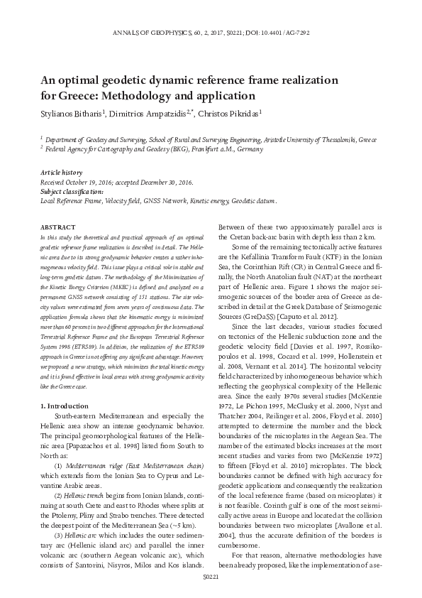 (PDF) An optimal geodetic dynamic reference frame realization for ...