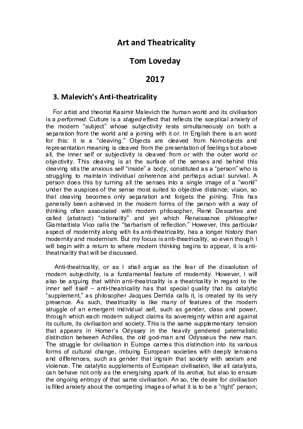 (PDF) Art and Theatricality Tom Loveday 2017 3. Malevich's Anti ...