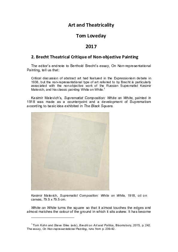 (PDF) Art and Theatricality Tom Loveday 2017 2 Brecht's Theatrical ...