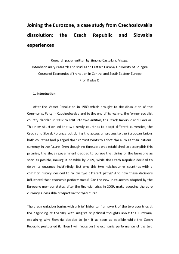 (PDF) Joining the Eurozone, a case study from Czechoslovakia ...
