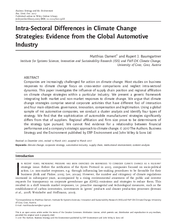 (PDF) Intra-Sectoral Differences in Climate Change Strategies: Evidence ...