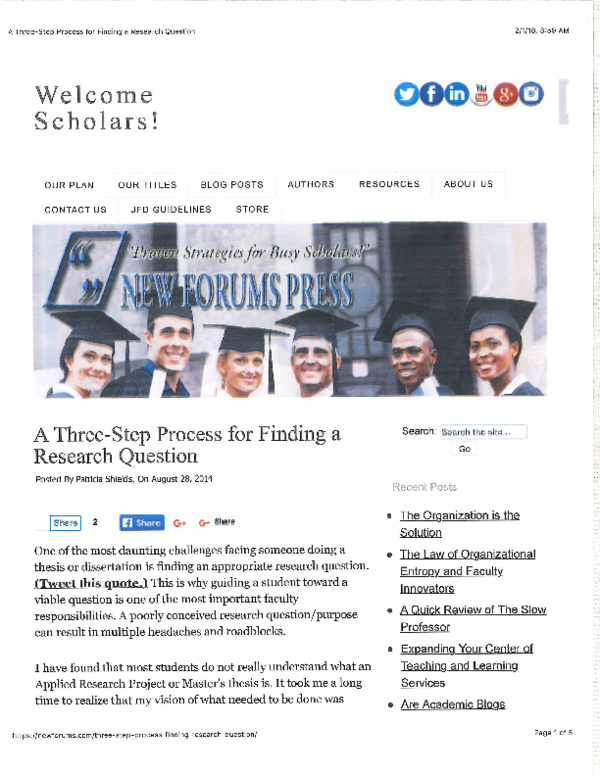 (PDF) A Three Step Process for Finding A Research Question