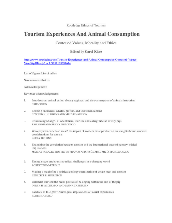(DOC) Tourism Experiences And Animal Consumption/ Chapter 5: Examining ...
