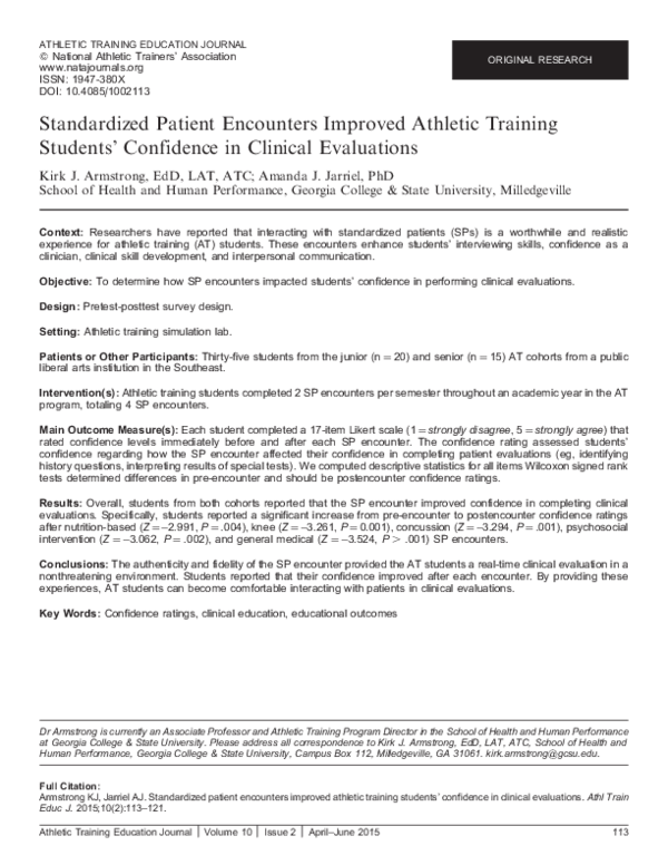 (PDF) The Use of Standardized Patients in Athletic Training Education ...