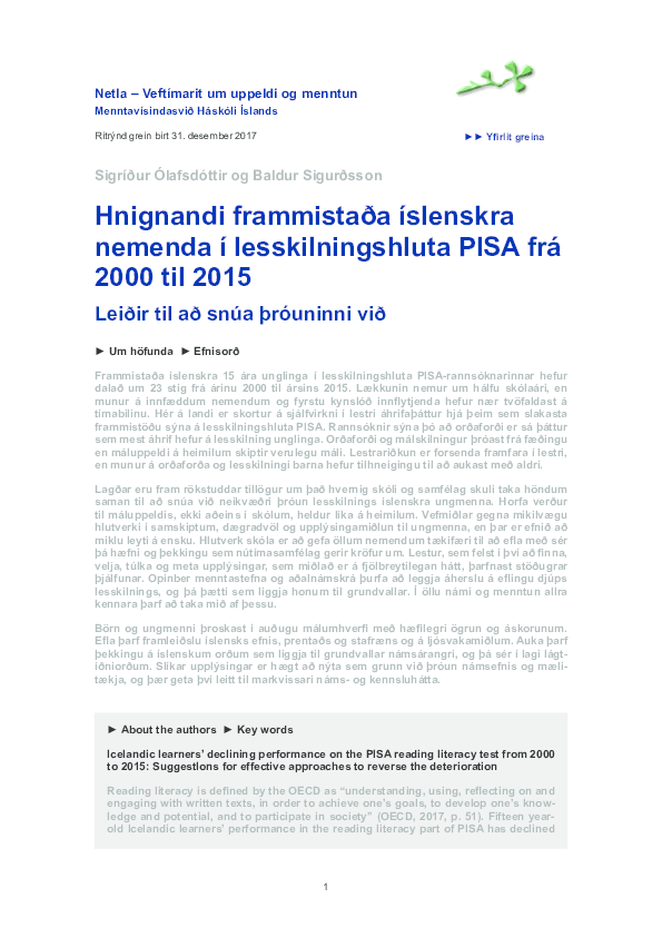 (PDF) Lesskilningur: Skýringar á lesskilningi íslenskra nemenda í PISA ...