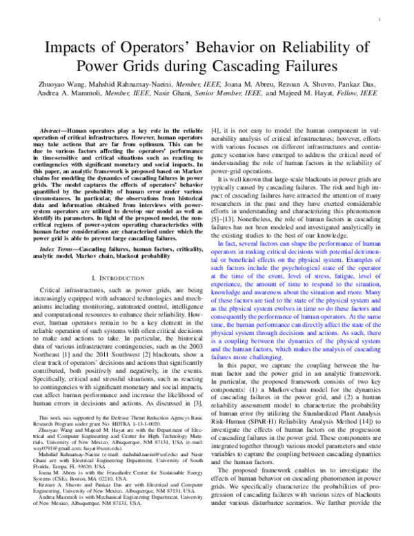 (PDF) Impacts of Operators' Behavior on Reliability of Power Grids during Cascading Failures ...