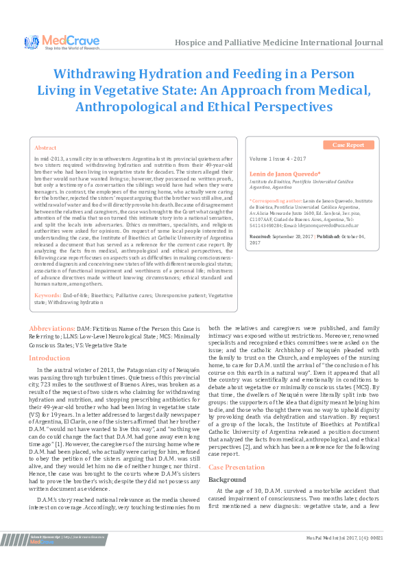 (PDF) Withdrawing Hydration and Feeding in a Person Living in ...